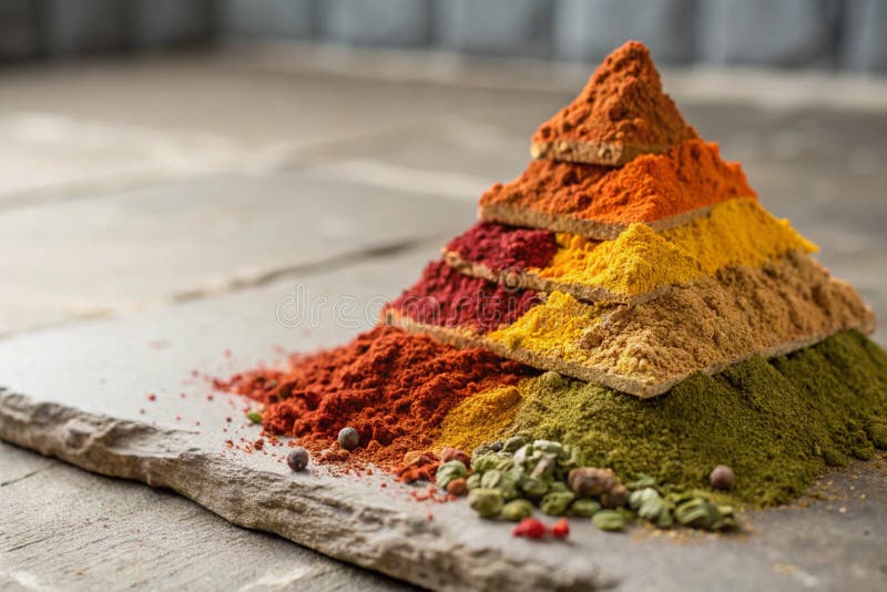 Stack of Colorful Mix of Spices on Stone Background Stock Illustration ...