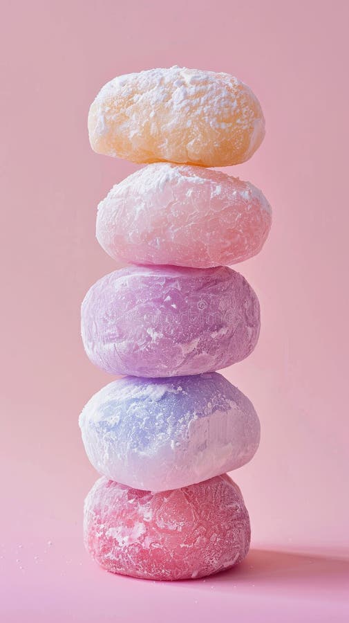 Stack of Colorful Mochi Desserts on Pink Background Stock Image - Image ...