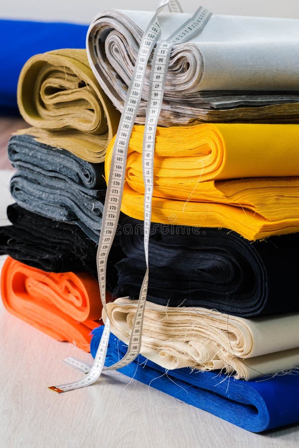Stack of Colorful Natural Fabrics on the Table. Stock Image - Image of ...