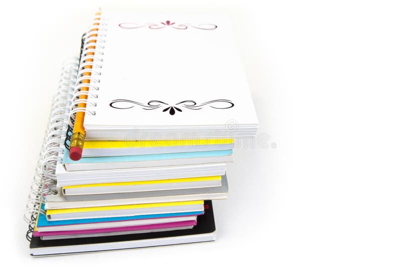 Stack of Colorful Notebooks with Pencils Isolated on White. Stock Photo ... Stack of Colorful Notebooks with Pencils Isolated on White. Stock Photo ...