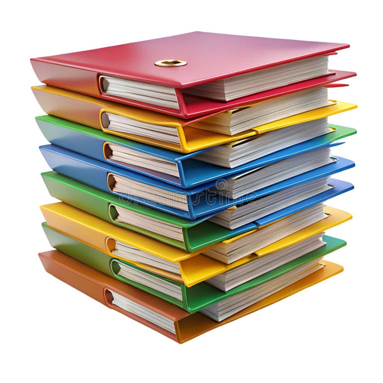 Stack of Colorful Office Binders Containing Paper Documents Against a ...