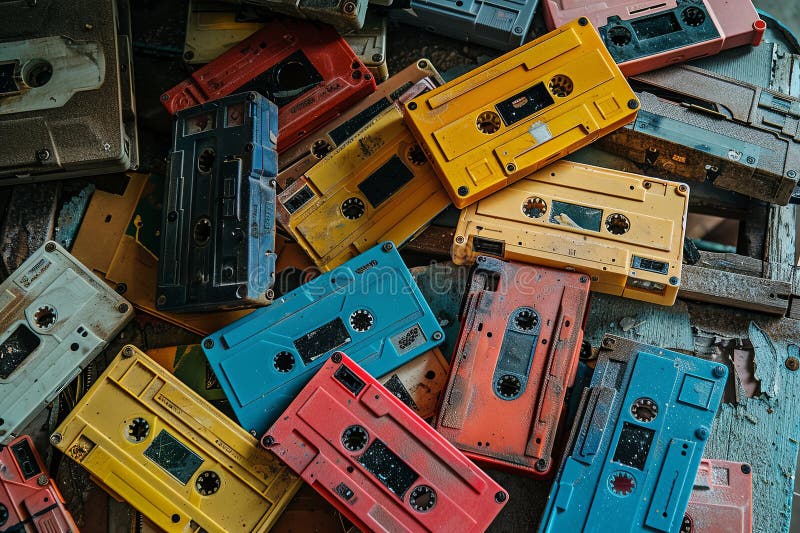 A Stack of Colorful Old Cassette Tapes Piled on Top of Each Other Stock ...