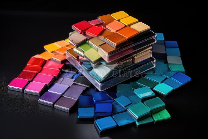 Stack of Colorful Palettes for Bold and Daring Makeup Look Stock ...