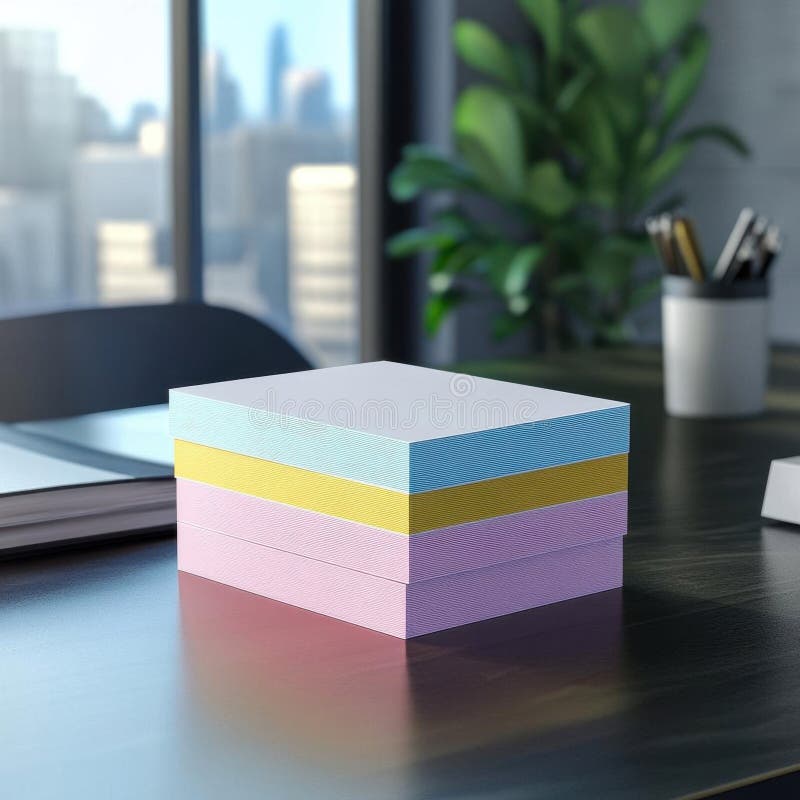 Stack of Colorful Paper Notes on Desk Stock Illustration - Illustration ...