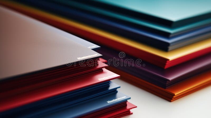 A Stack of Colorful Papers on a Table with White Background, AI Stock ...