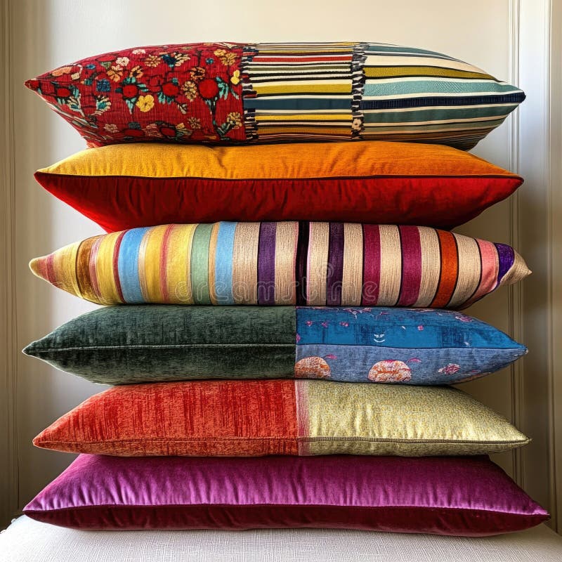 A Stack of Colorful Pillows Stock Illustration - Illustration of linen ...