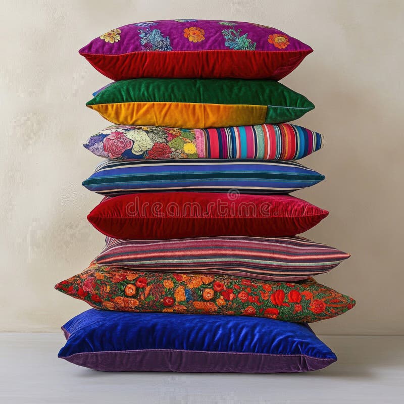 A Stack of Colorful Pillows Stock Illustration - Illustration of ...