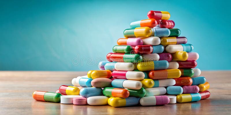 A Stack of Colorful Pills on a Table the Pills are of Different Shapes ...