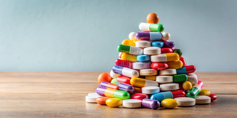 A Stack of Colorful Pills on a Table the Pills are of Different Shapes ...