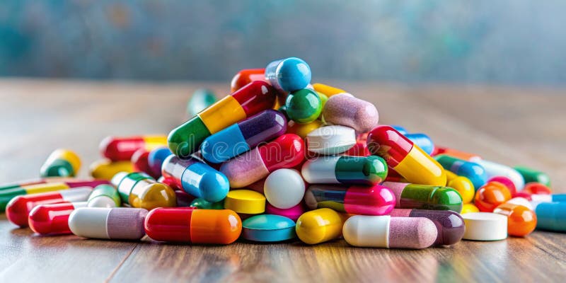 A Stack of Colorful Pills on a Table the Pills are of Different Shapes ...