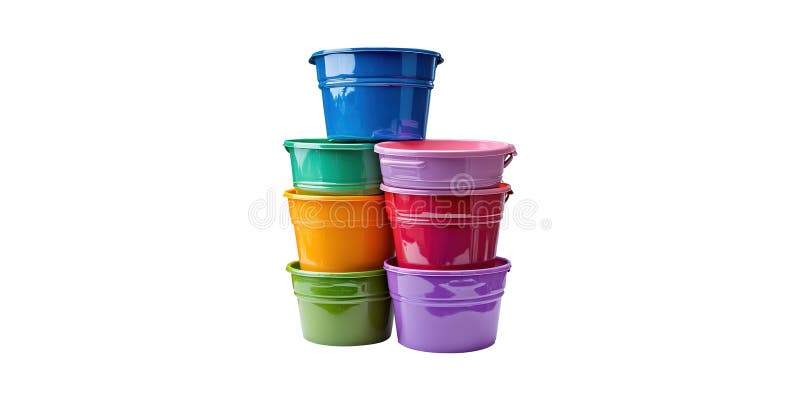 Stack of Colorful Plastic Buckets. Versatile Storage and Organization ...