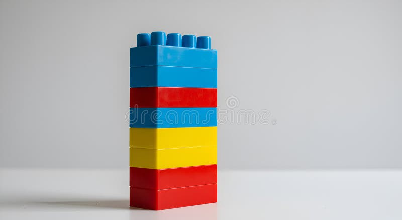 Stack of Colorful Plastic Building Blocks in Blue, Red, and Yellow ...