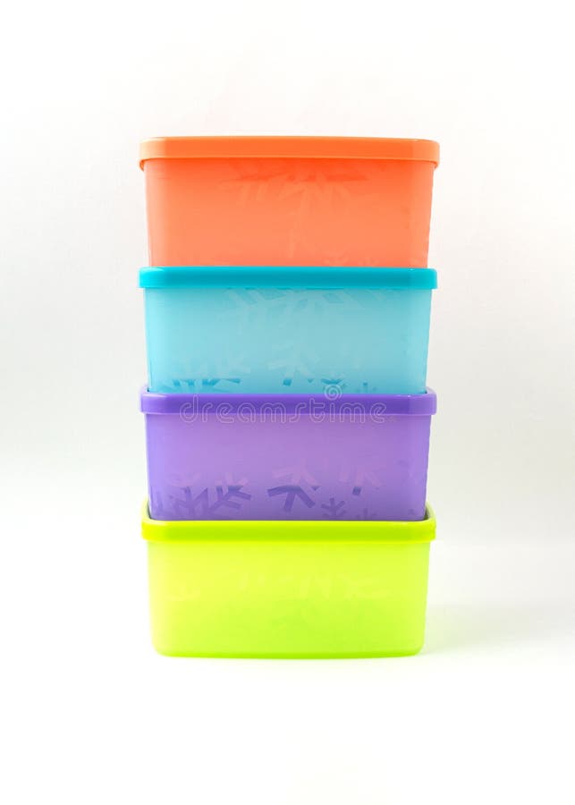 Stack of Colorful Plastic Container Isolated on White Background Stock ...