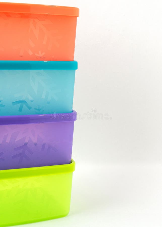 Stack of Colorful Plastic Container Isolated on White Background Stock ...