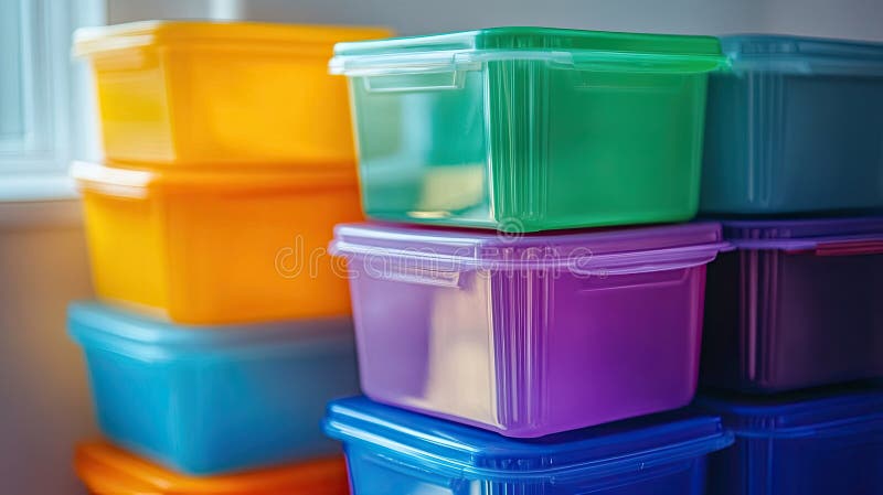 A Stack of Colorful Plastic Containers Stock Illustration ...