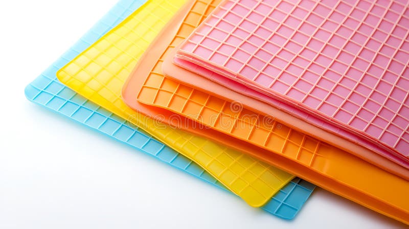 A Stack of Colorful Plastic Mats with a White Background Stock Image ...