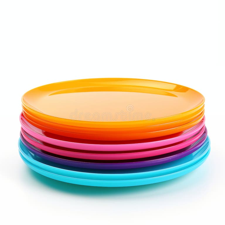 Stack of Colorful Plastic Plates on a White Background Stock ...
