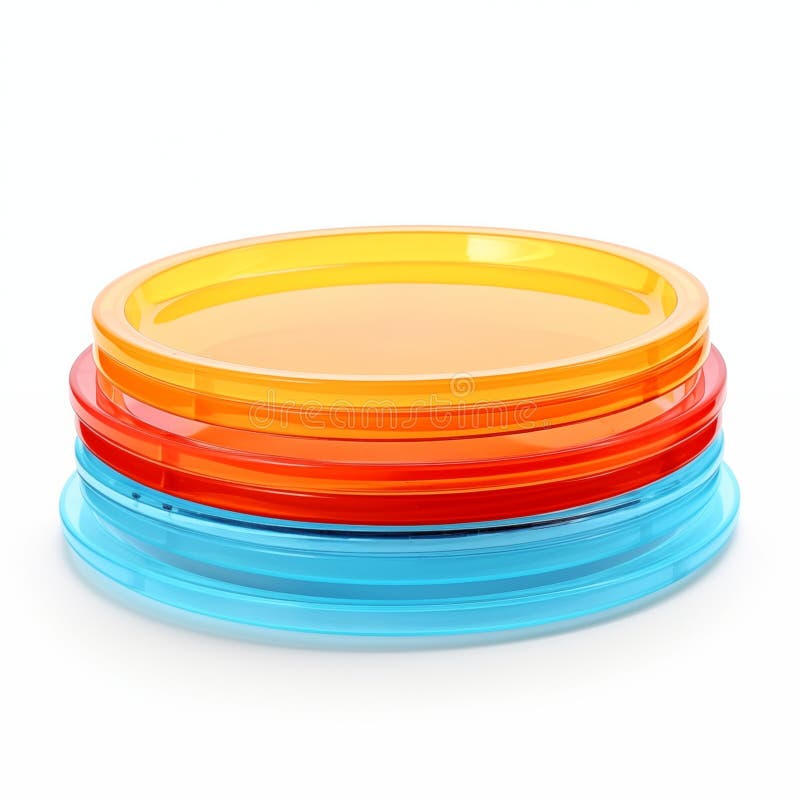 Stack of Colorful Plastic Plates on a White Background Stock ...