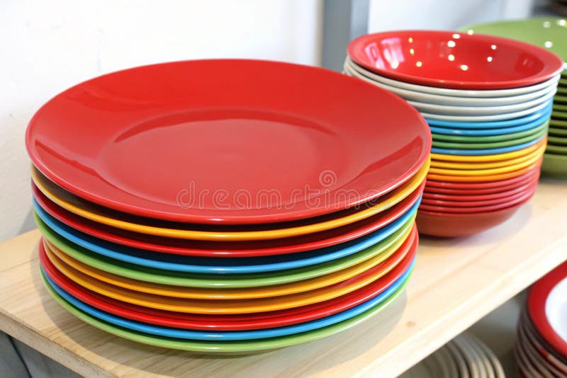 Stack of Colorful Plates with Empty Red One Stock Illustration ...