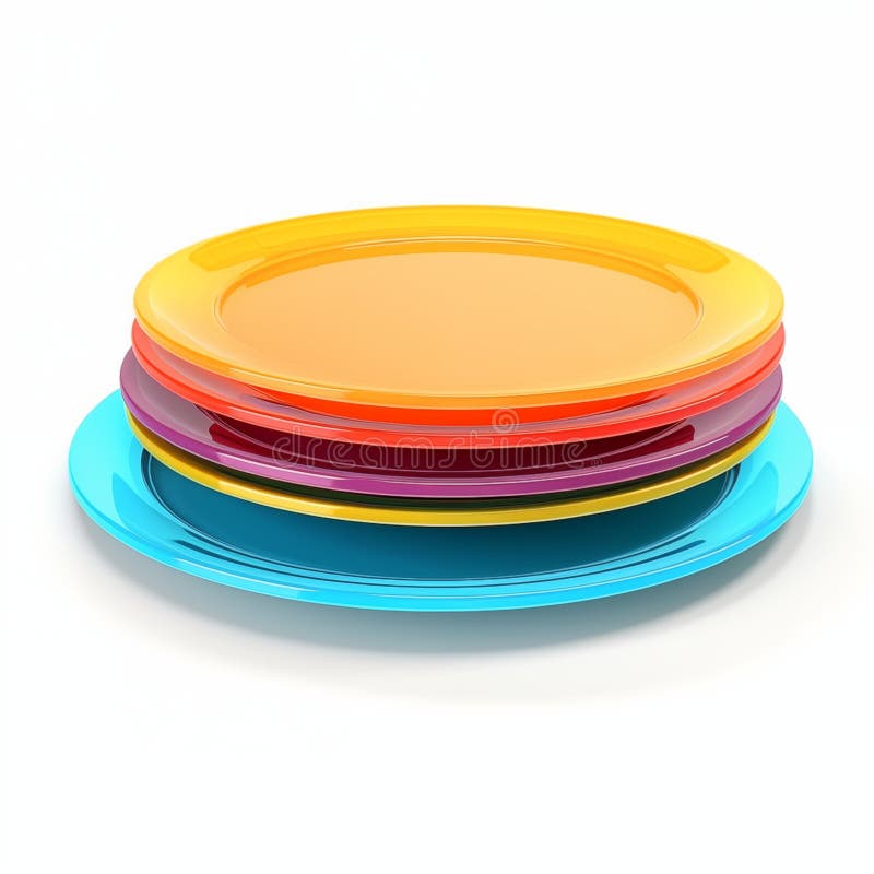 Stack of Colorful Plates in Various Bright Colors on a White Background ...