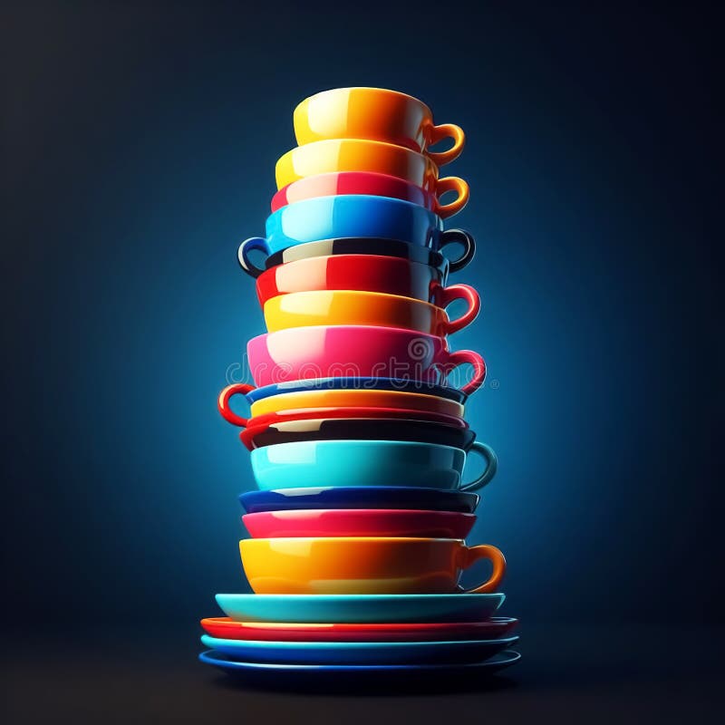 Stack of Colorful Porcelain Cups and Plates. AI Generated Stock ...
