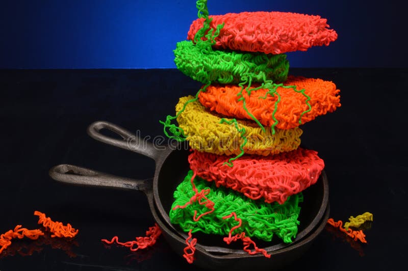 Stack of Colorful Ramen Noodles Stock Image - Image of collection ...