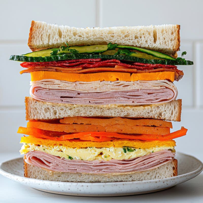 Stack of Colorful Sandwiches with Fresh Fillings on a Minimalist Stock ...