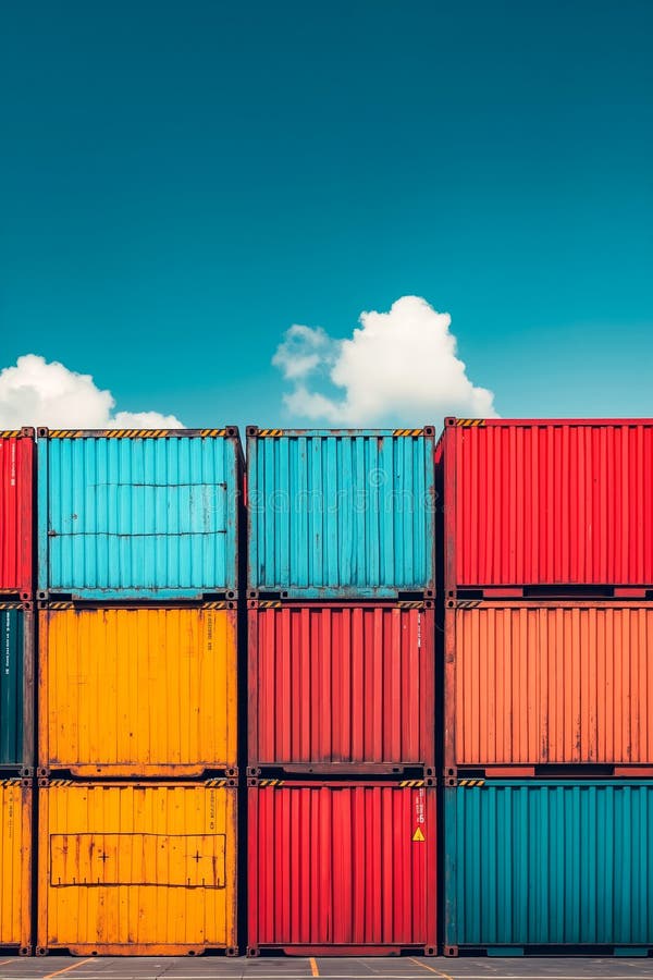 A Stack of Colorful Shipping Containers Against a Blue Sky Stock Image ...