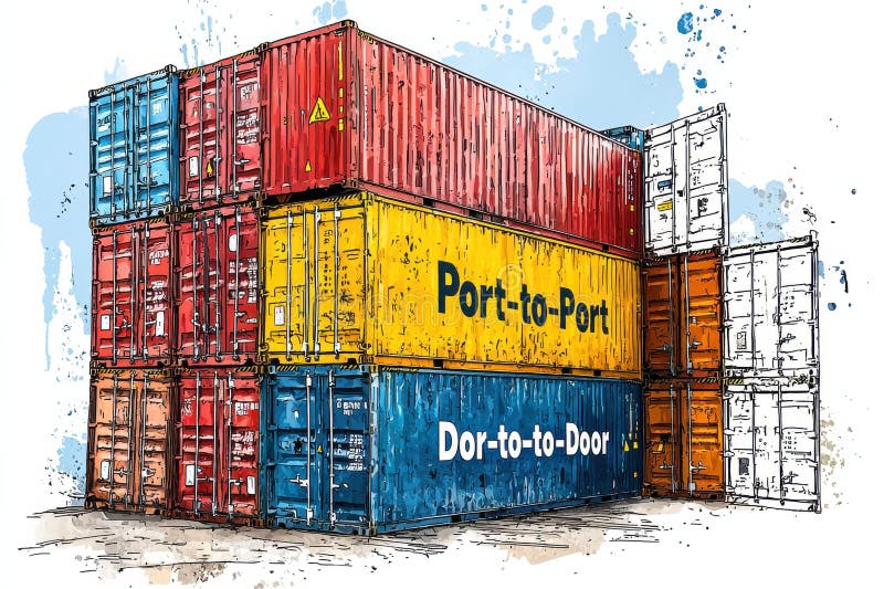 Stack of Colorful Shipping Containers with Delivery Service Branding on ...