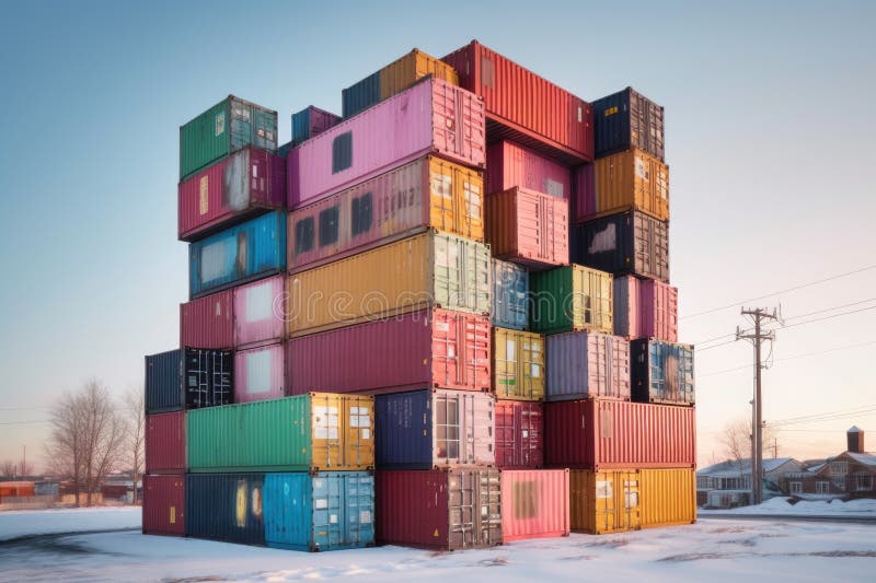 Stack of Colorful Shipping Containers Stock Illustration - Illustration ...
