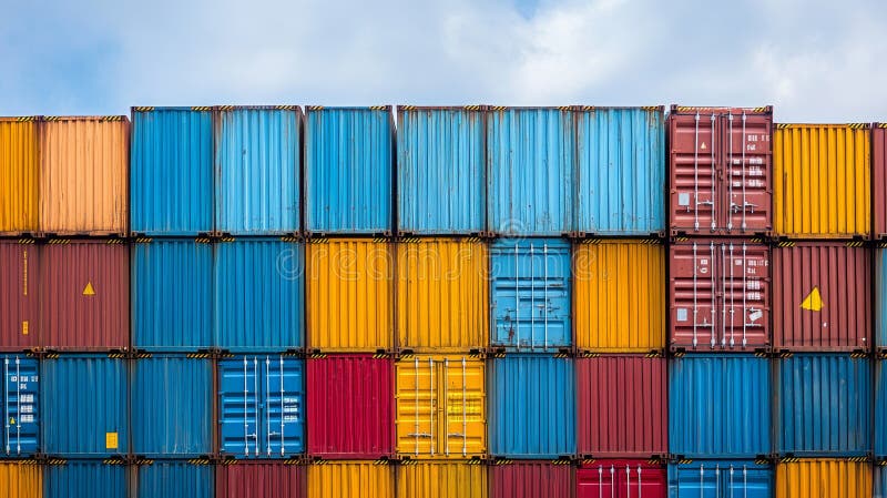 Stack of Colorful Shipping Containers Under a Blue Sky, Global Trade ...