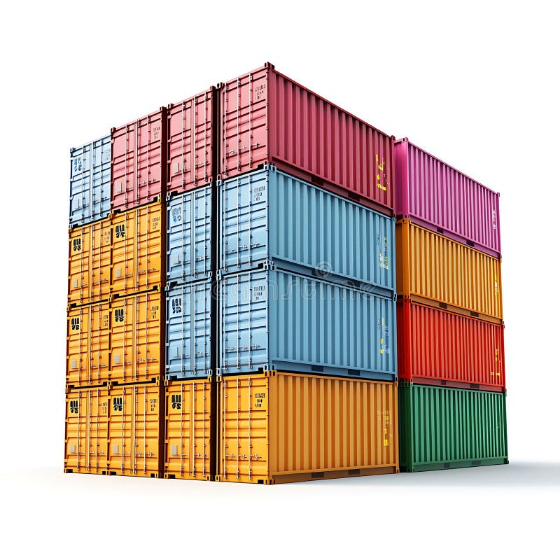 Stack of Colorful Shipping Containers on White Background Stock ...