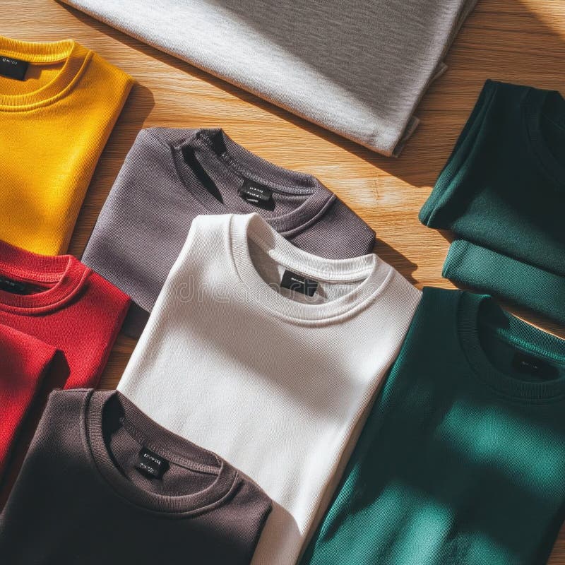 Stack of Colorful Shirts with Blank Labels Stock Illustration ...