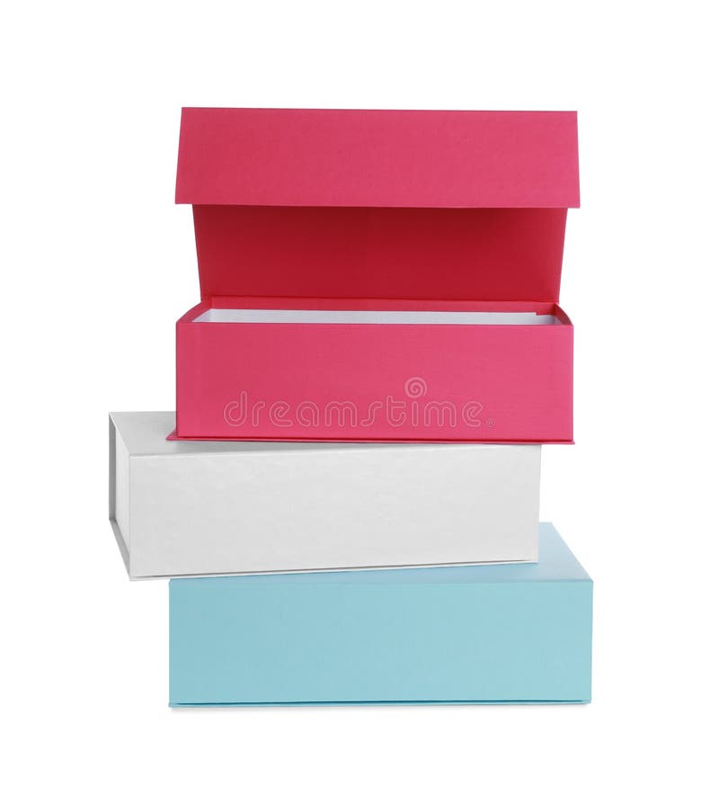 Stack of Colorful Shoe Boxes on White Stock Photo - Image of color ...