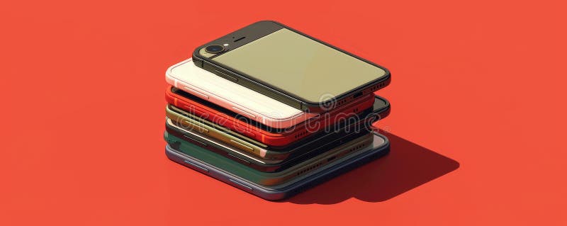Stack of Colorful Smartphones on a Vivid Red Background, Showcasing ...