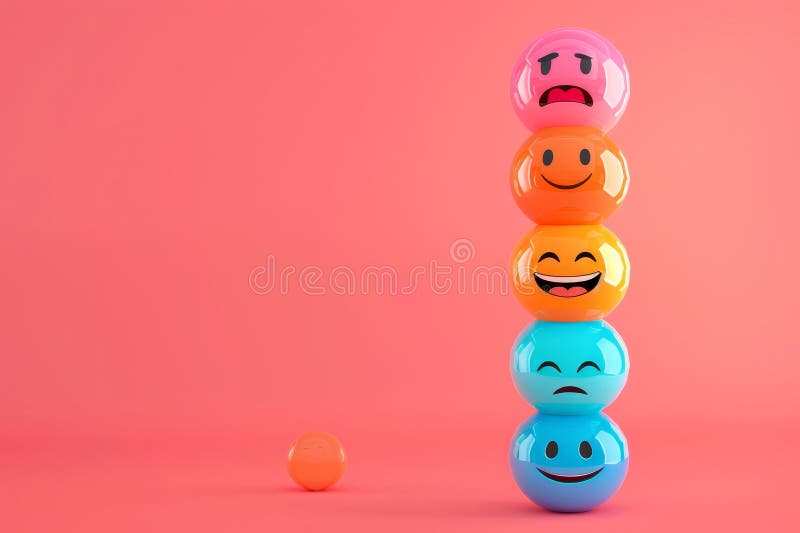 A Stack of Colorful, Smiling Faces with One Frowning Face in the Middle ...