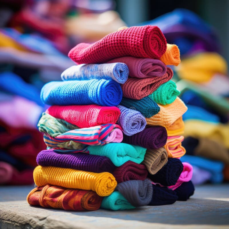 A Stack of Colorful Socks on a Table, AI Stock Photo - Image of store ...