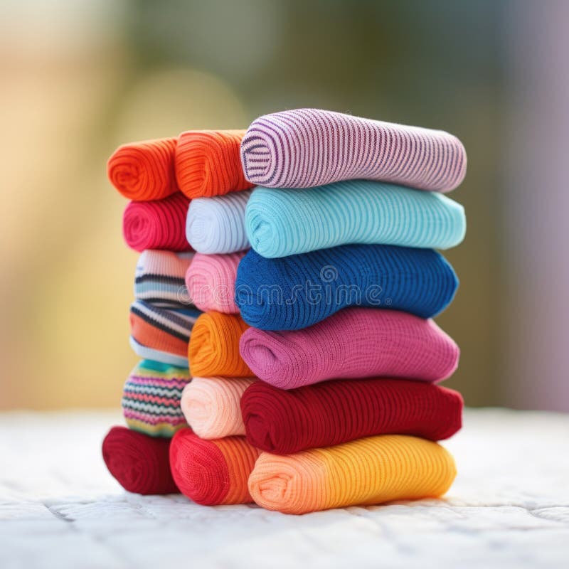 A Stack of Colorful Socks on a White Table, AI Stock Illustration ...