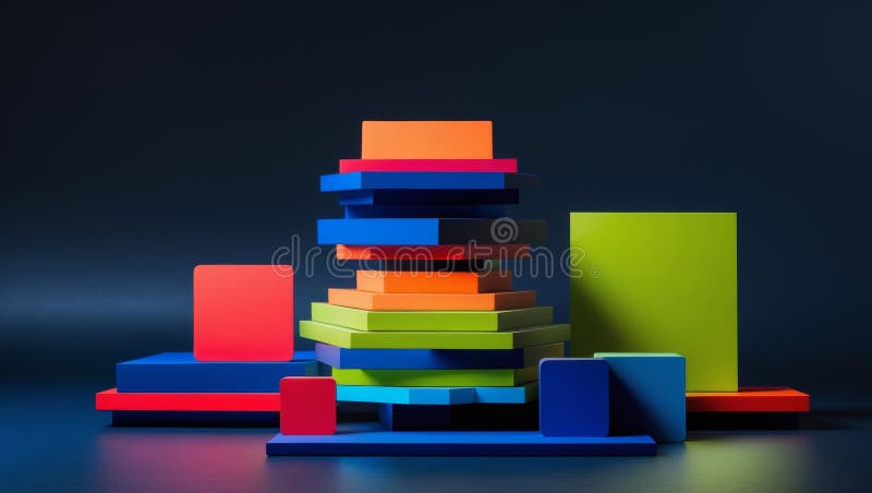 Stack of Colorful Squares on a Dark Gradient Background Stock Photo ...