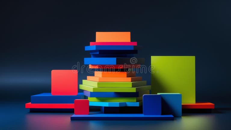 Stack of Colorful Squares on a Dark Gradient Background Stock Photo ...