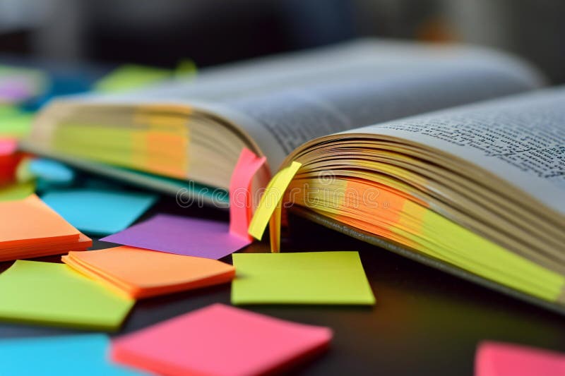 Stack of Colorful Sticky Notes on a Black Table, Selective Focus Stock ...