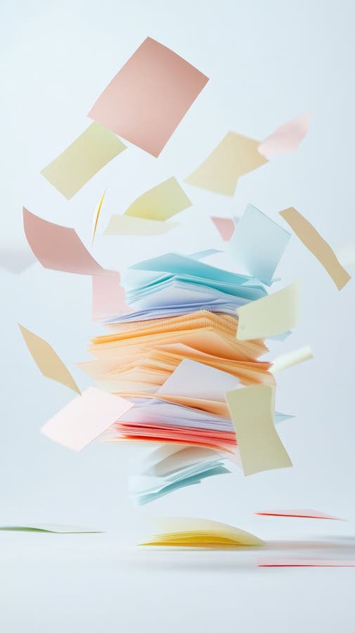 Stack of Colorful Sticky Notes Levitating and Scattering on Pastel ...