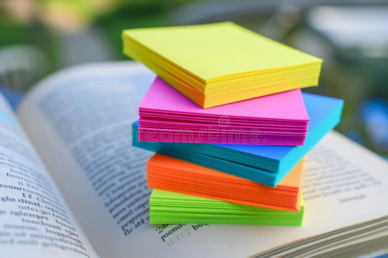 Stack of Colorful Sticky Notes on Open Book, Back To School Concept ...