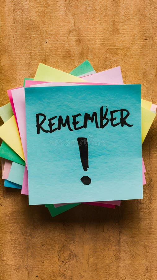 Colorful Sticky Notes with REMEMBER Written in Black on Turquoise Note ...