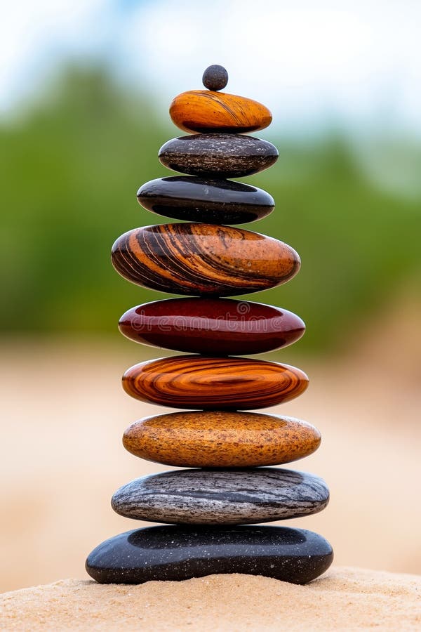A Stack of Pebbles Sitting on Top of a Sandy Beach Stock Photo - Image ...