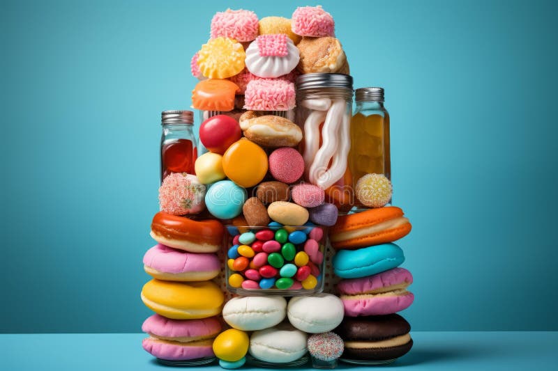 A Stack of Colorful Sweets on a Blue Background Stock Illustration ...