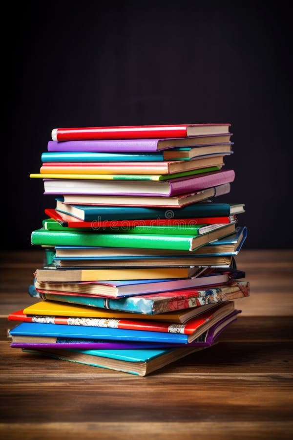 Stack of Colorful Textbooks on a Wooden Desk Stock Illustration ...