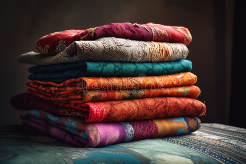 A Stack of Colorful Textiles and Fabric, Ready To Be Made into a New ...