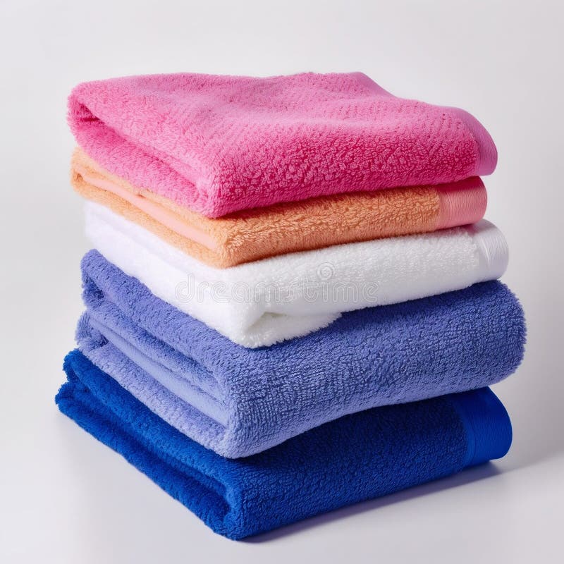 Stack of Colorful Towels Isolated on White Background Stock ...