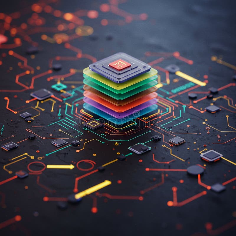 A Stack of Colorful, Transparent Square Layers is Positioned at the ...